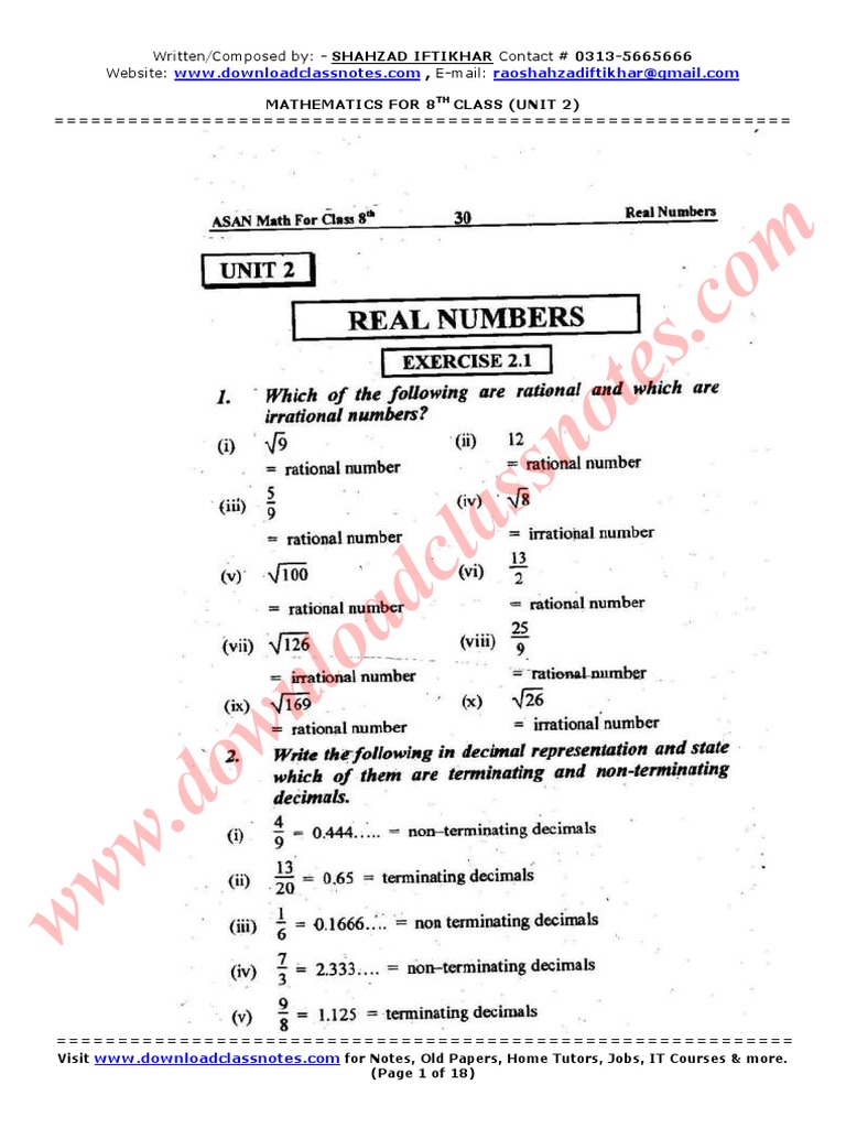 8th Class Math Chapter 2 | PDF | Teaching Mathematics