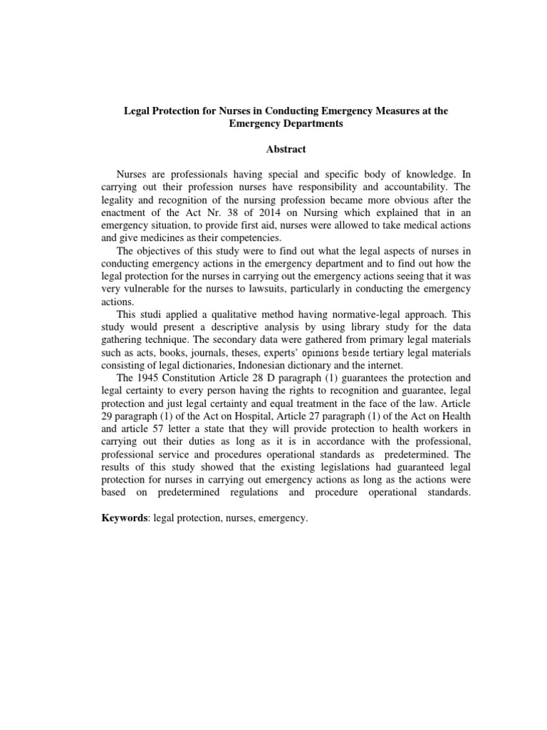 Legal Protections for Nurses in Emergencies | PDF