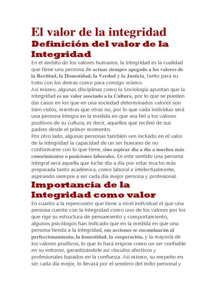 El Valor de La Integridad | PDF | Sicología | Comportamiento