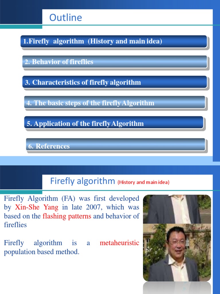 Outline: Firefly Algorithm (History and Main Idea) | PDF | Mathematical Optimization | Algorithms