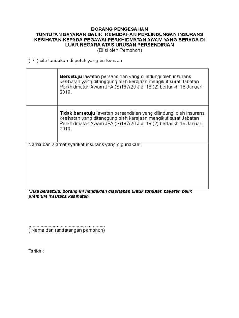 Borang Pengesahan Insuran Ke Luar Negara | PDF