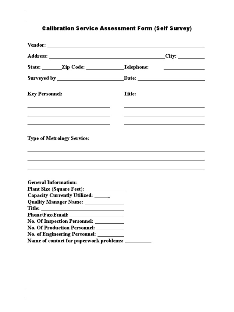 Calibration Service Assessment Form | PDF | Calibration | Evaluation
