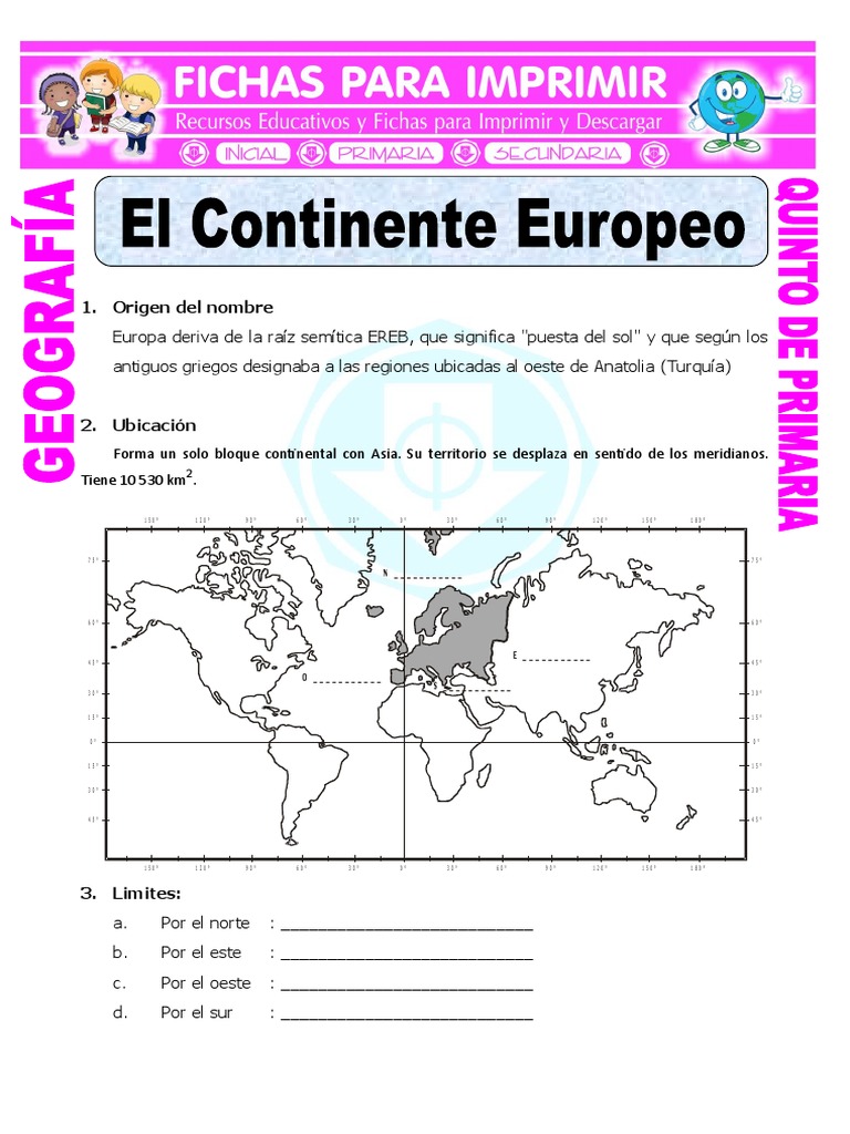 El Continente Europeo Para Quinto De Primaria Pdf Océano Atlántico