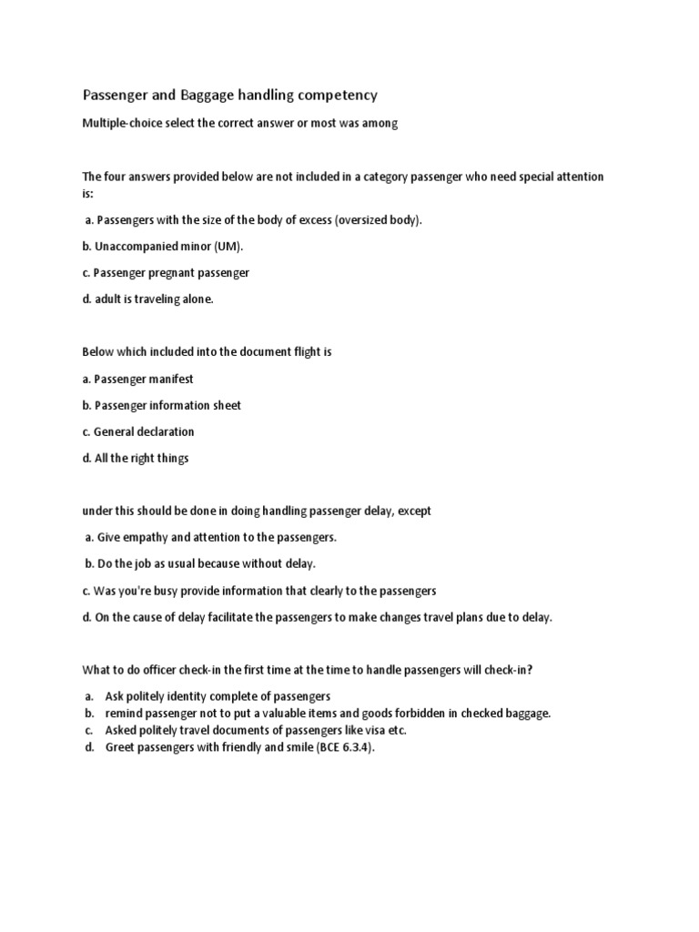 Passenger and Baggage Handling Competency | PDF | Baggage