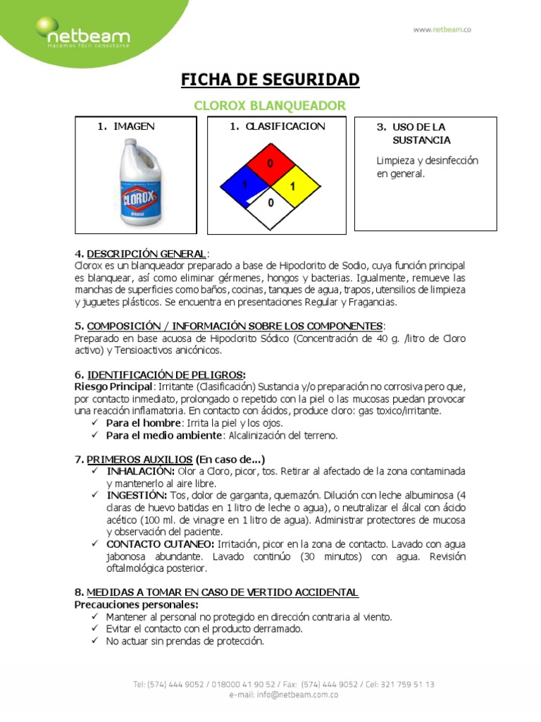 Ficha de Seguridad - Quimicos | PDF | Oxígeno | Amoníaco
