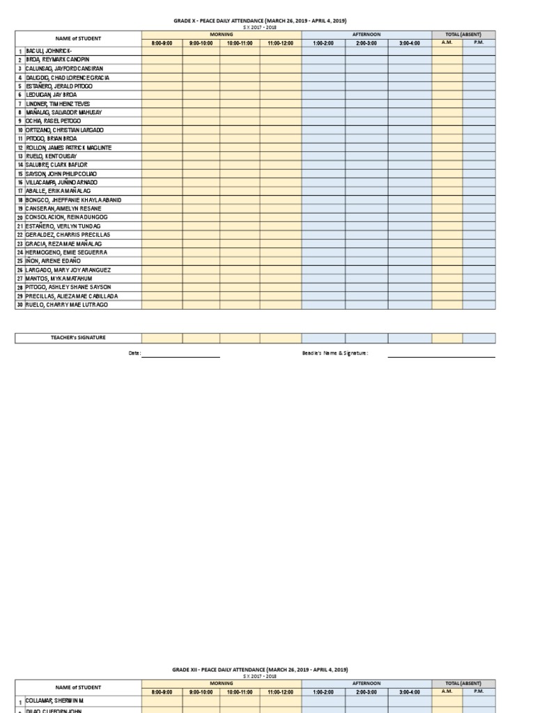 Bus Attendance Sheet for Grades X & XII | PDF