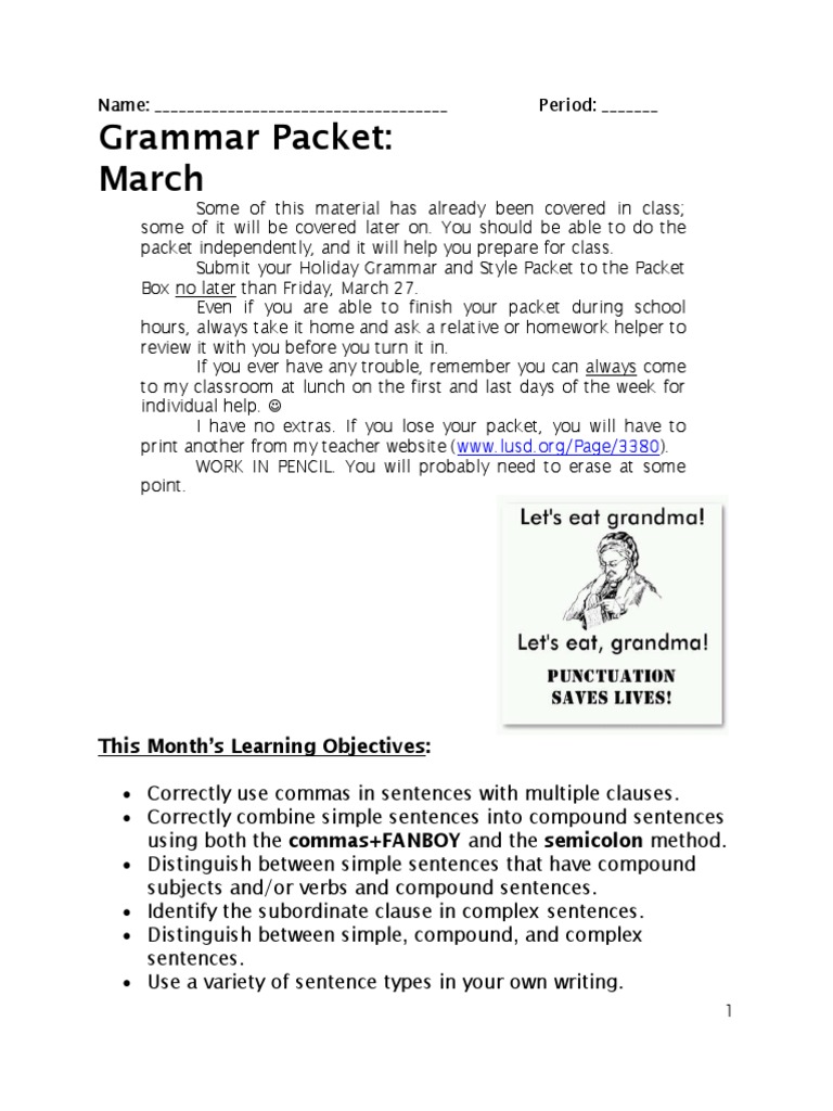 Grammar Packet 2015 3 Types of Sentences | PDF | Clause | Sentence ...