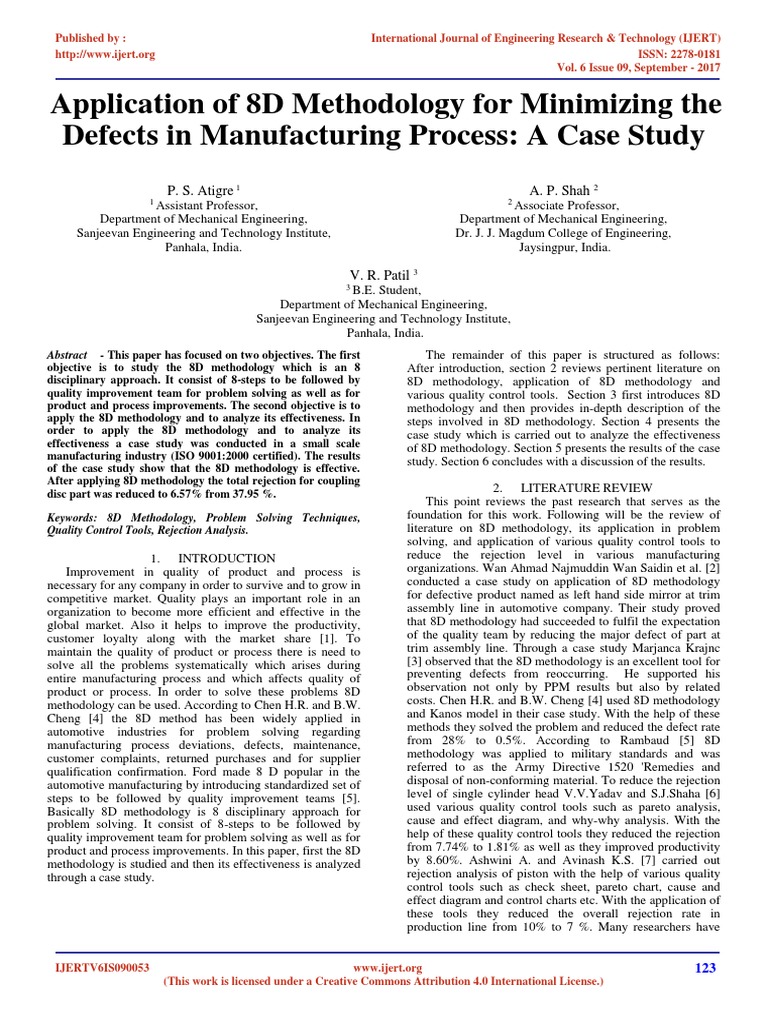 Application of 8D Methodology For Minimizing The Defects in ...