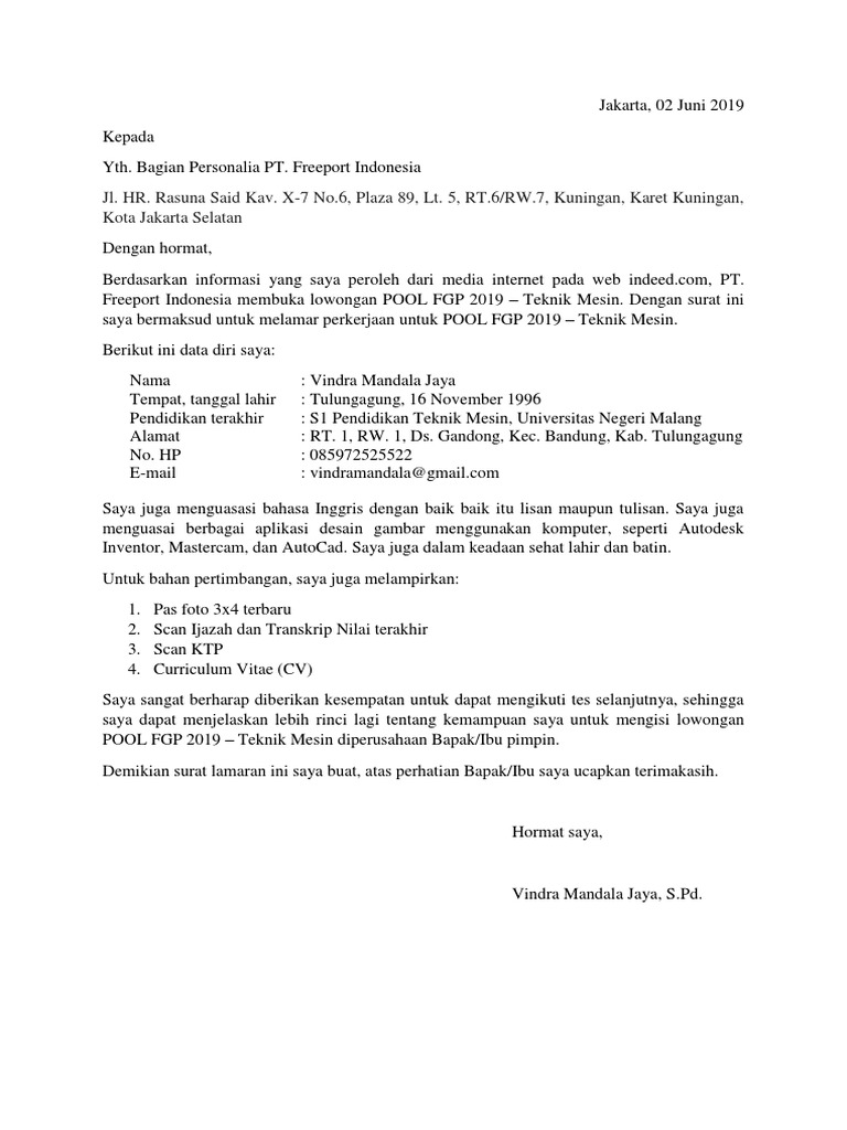 Surat Lamaran PT. BUMA | PDF