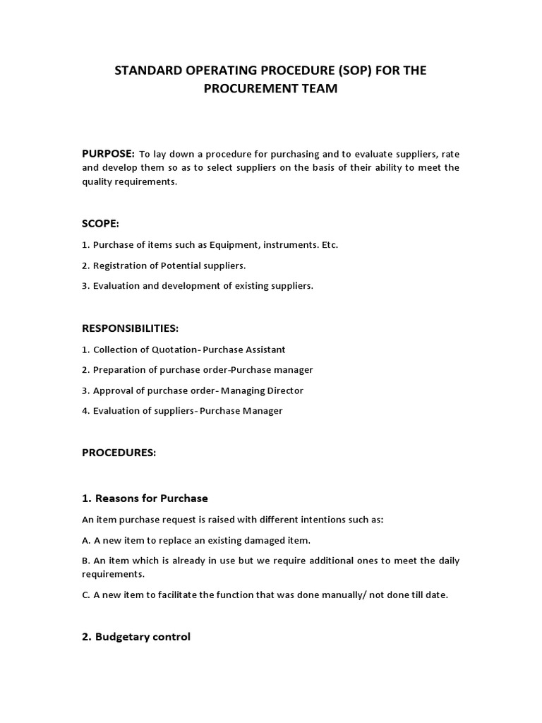 Sop For Procurement Team | PDF | Economies | Business