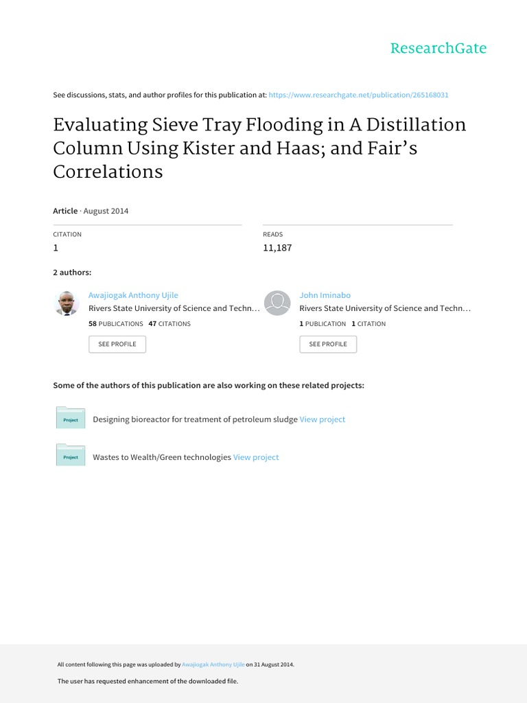 Distillation Column Tray Design | PDF | Distillation | Surface Tension
