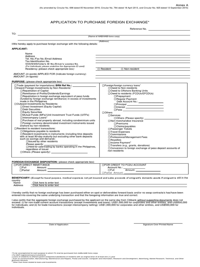 Application To Purchase FX Form | PDF | Foreign Exchange Market ...