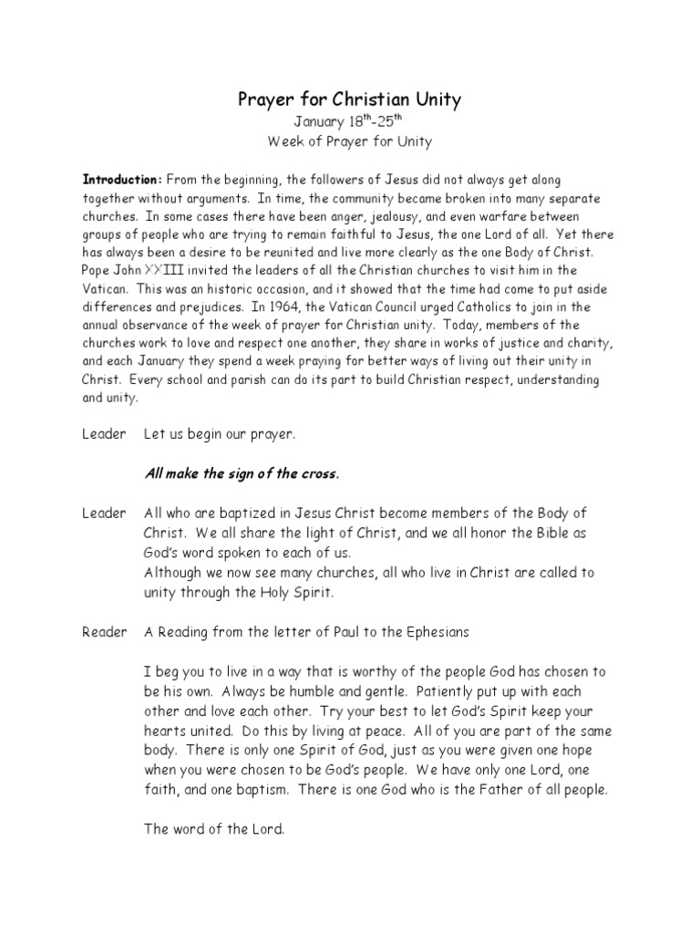 Prayer For Christian Unity Liturgy 1 | PDF | Prayer | Christian Church