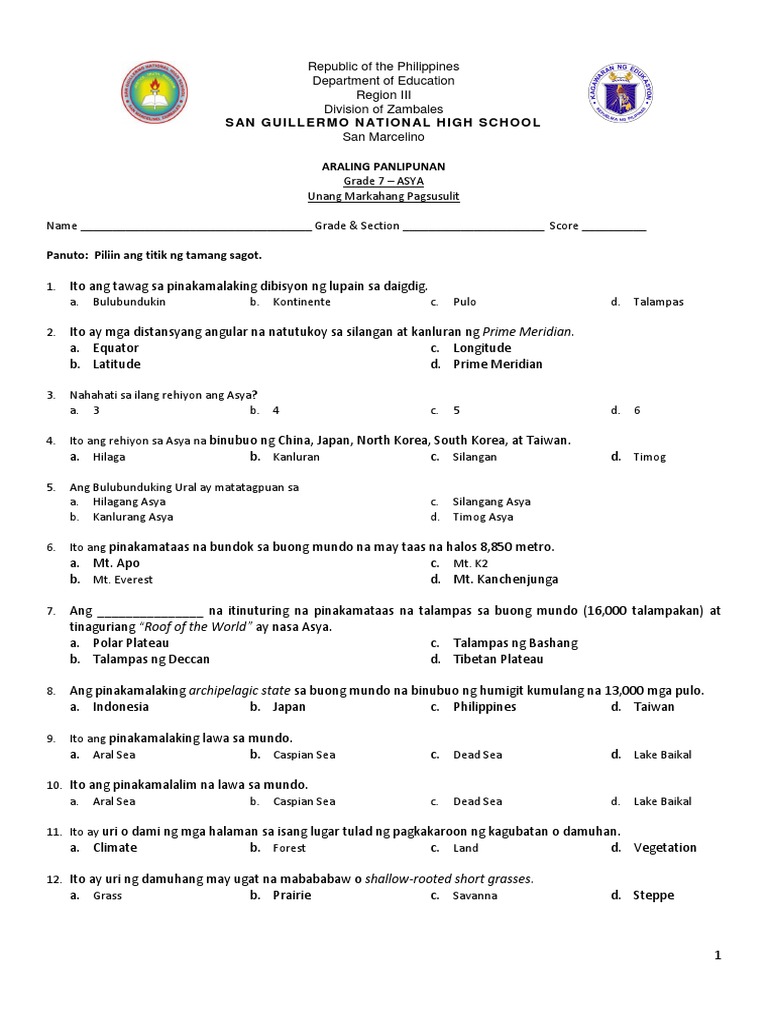 1 AP 7 First Grading | PDF