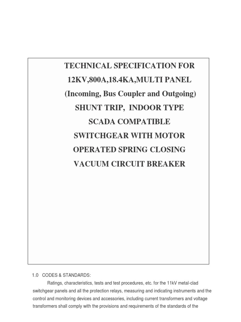11kV Indoor Switchgear Specification | PDF | Switch | Electrical Wiring