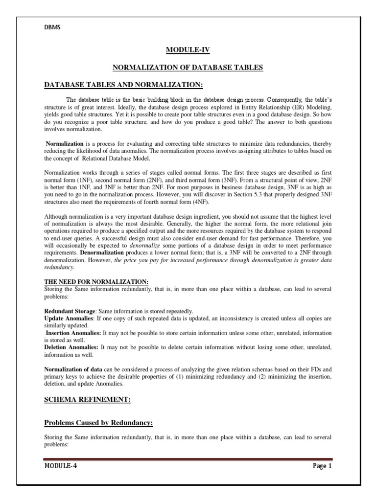 Module-Iv Normalization of Database Tables Database Tables and Normalization | PDF | Databases ...