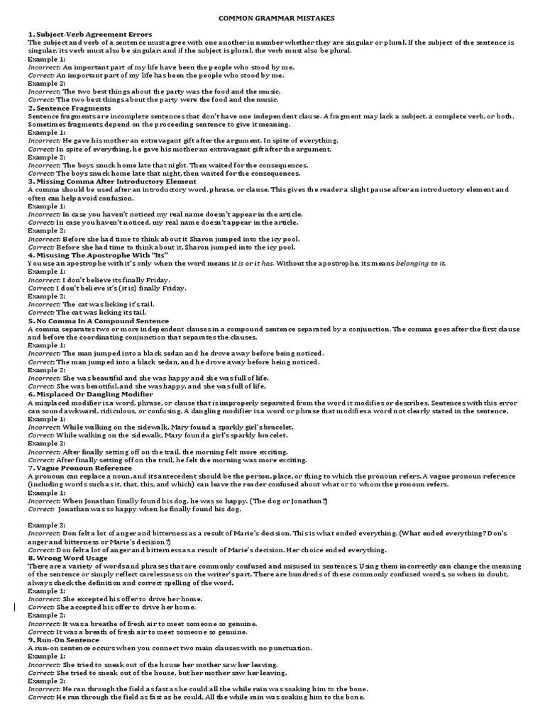 Common Grammar Mistakes | PDF | Grammatical Number | Verb