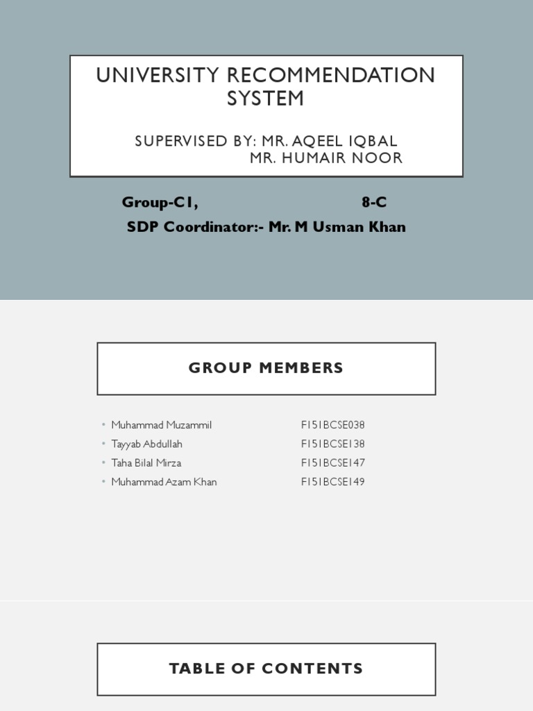 University Recommendation System: Supervised By: Mr. Aqeel Iqbal Mr ...