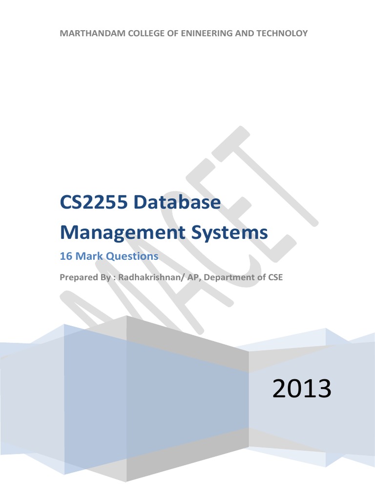 DBMS Part - B Q&a PDF | PDF | Data Model | Databases DBMS Part - B Q&a PDF | PDF | Data Model | Databases