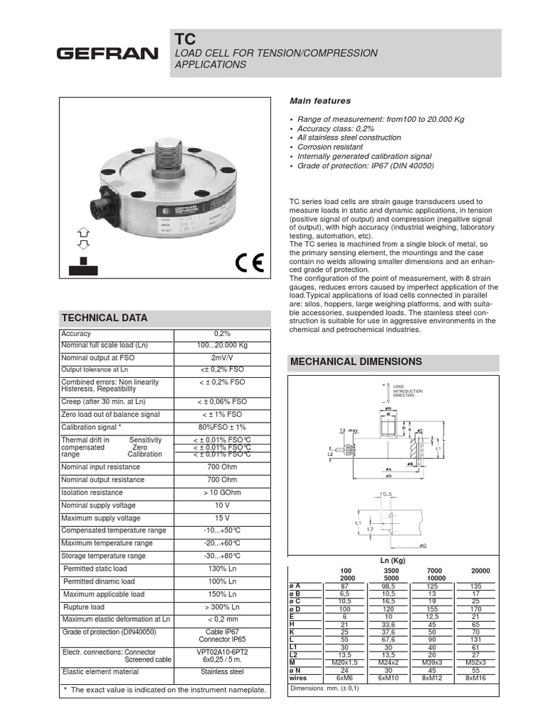 Load Cell For Tension/Compression Applications: Technical Data | PDF ...