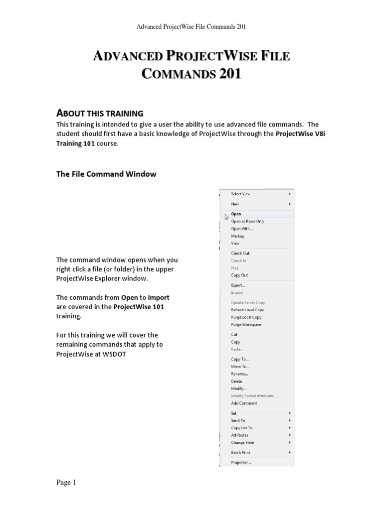 Advanced ProjectWise File Commands 201 | PDF | Computer File | Tab (Gui)