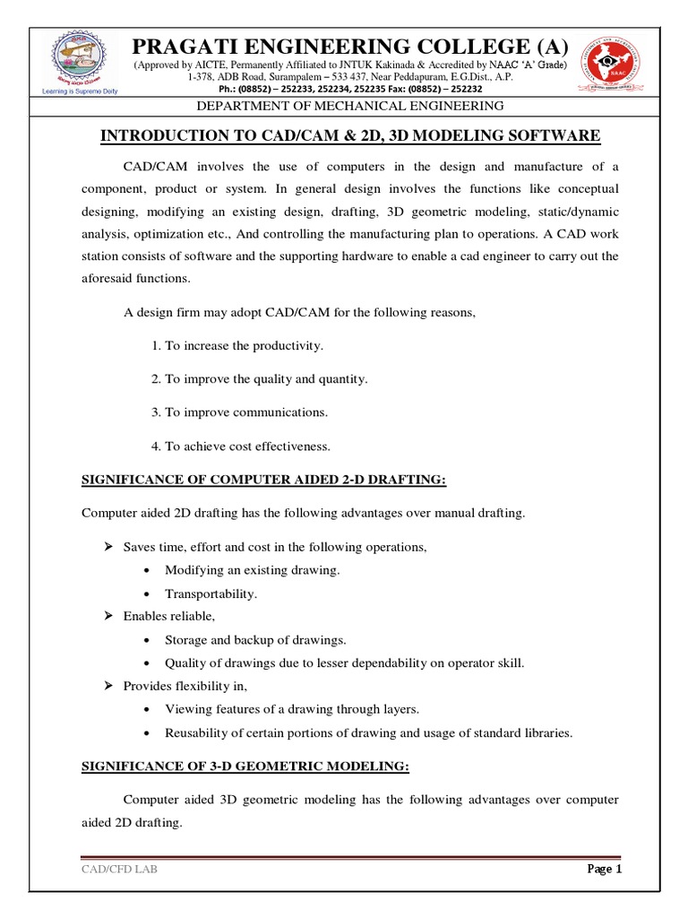 Introduction to Computer-Aided Design (CAD), Computer-Aided Manufacturing (CAM) and 3D Modeling ...