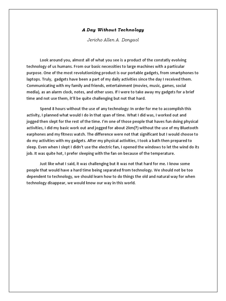 A Day Without Technology: My Experience | PDF