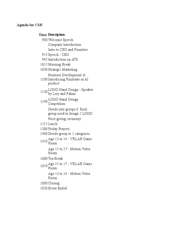 CSR Event Agenda and Schedule | PDF