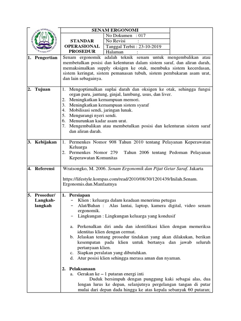 Sop Senam Ergonomi (Nissa Destyani) | PDF