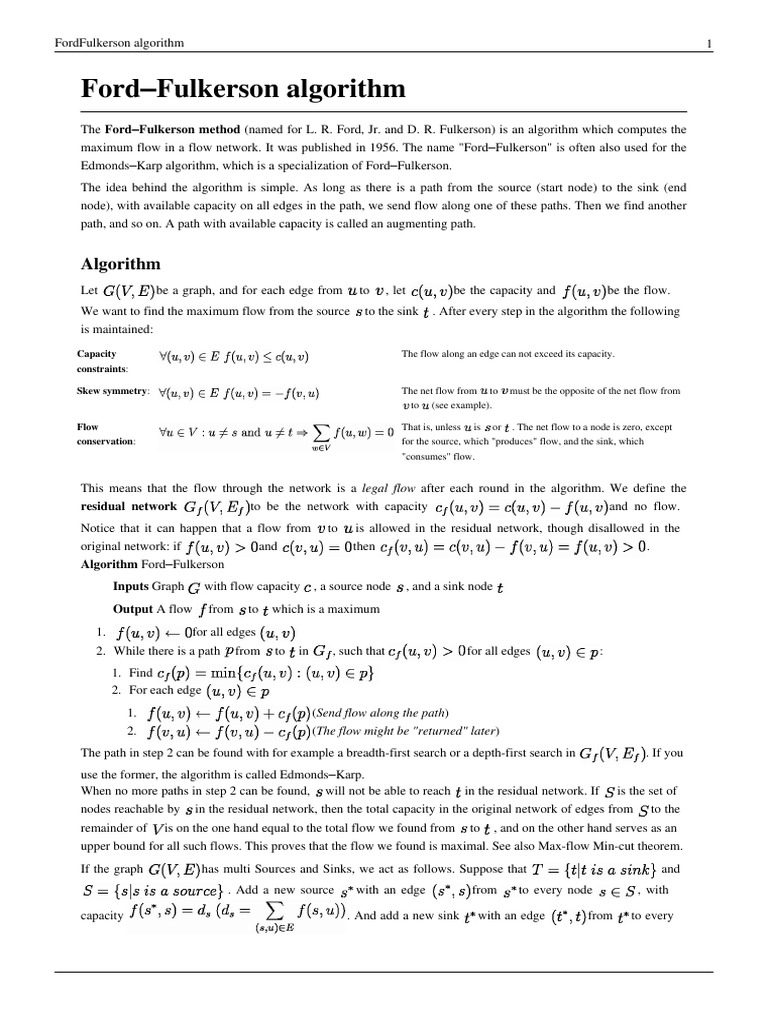 Ford Fulkerson Algorithm Pdf Algorithms And Data Structures Discrete Mathematics 