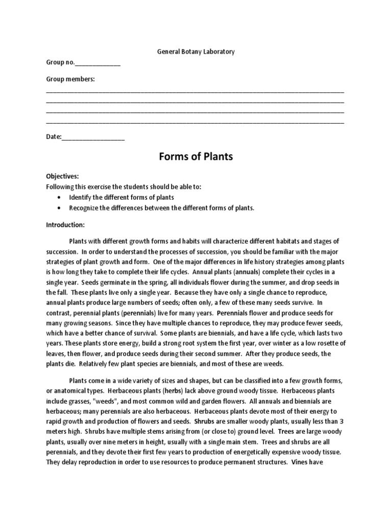 Forms of Plants: Objectives | PDF | Perennial Plant | Plants