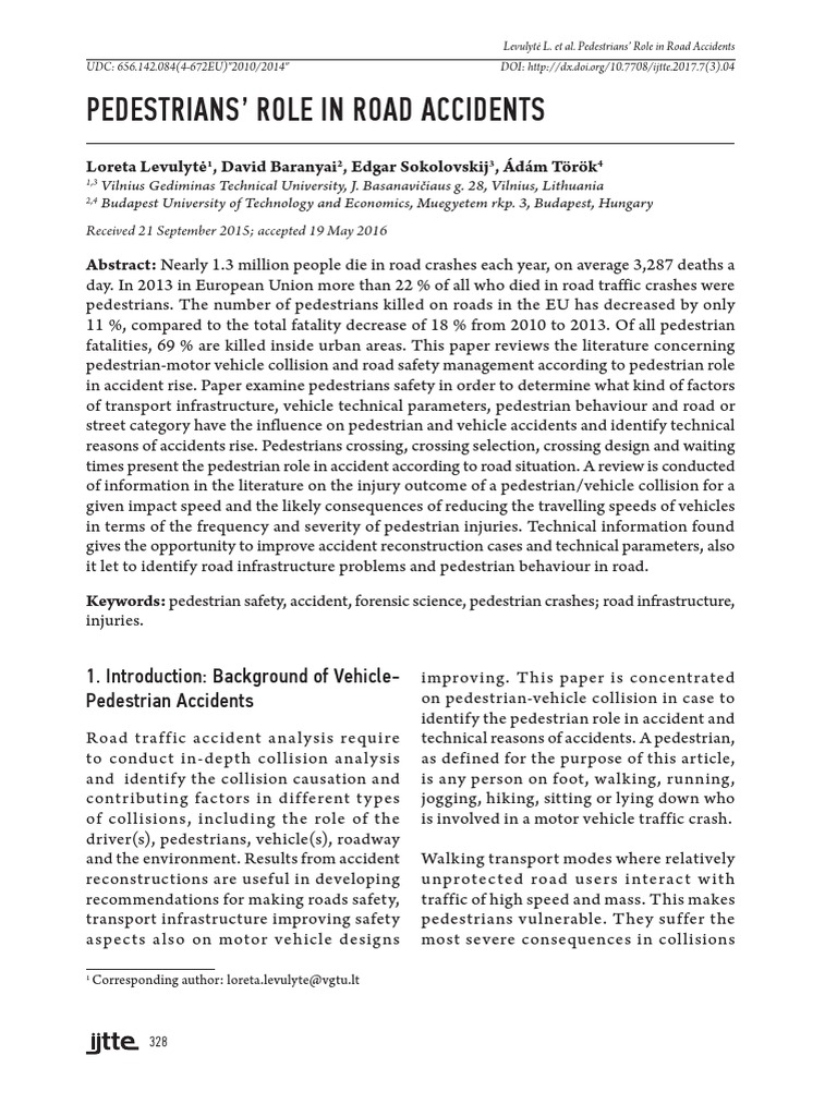Pedestrians' Role in Road Accidents: 1. Introduction: Background of ...