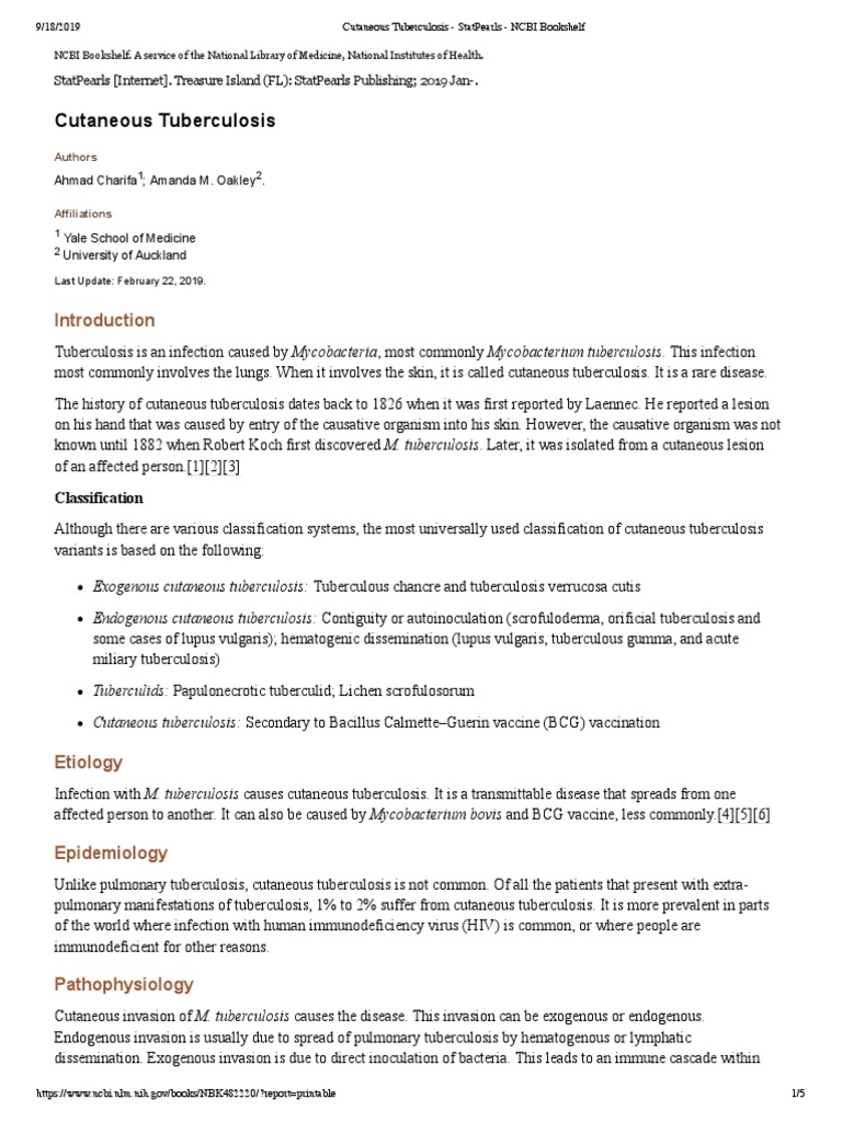 Cutaneous Tuberculosis - StatPearls - NCBI Bookshelf | PDF ...