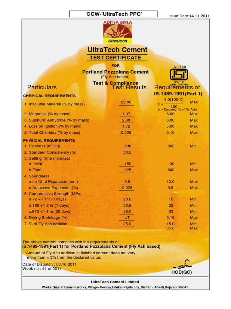 Ultratech Cement Opc 53 PDF | PDF | Fly Ash | Cement