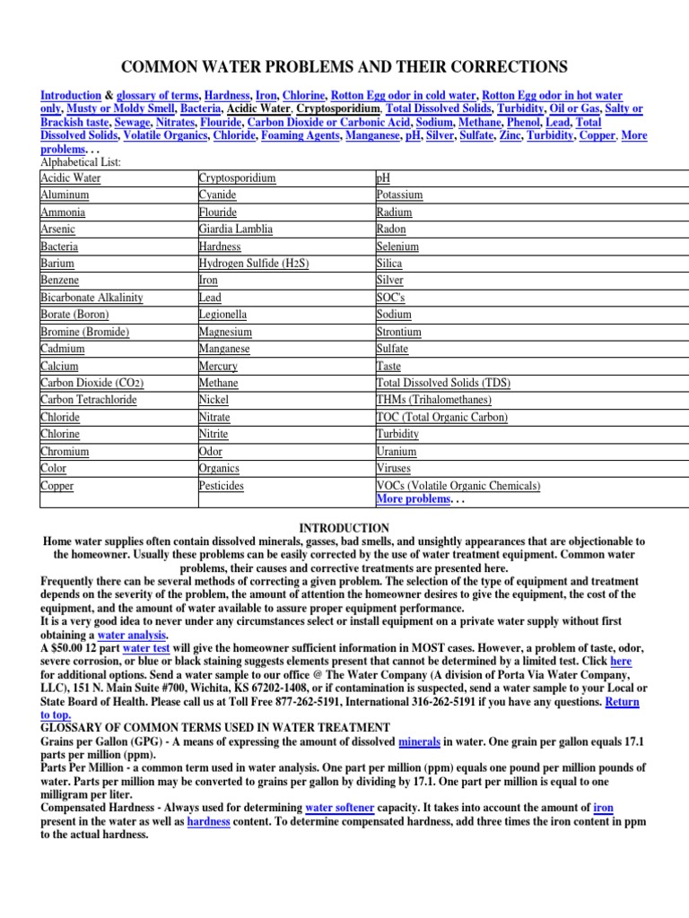 Common Water Problems and Their Corrections | PDF | Chloride | Chlorine