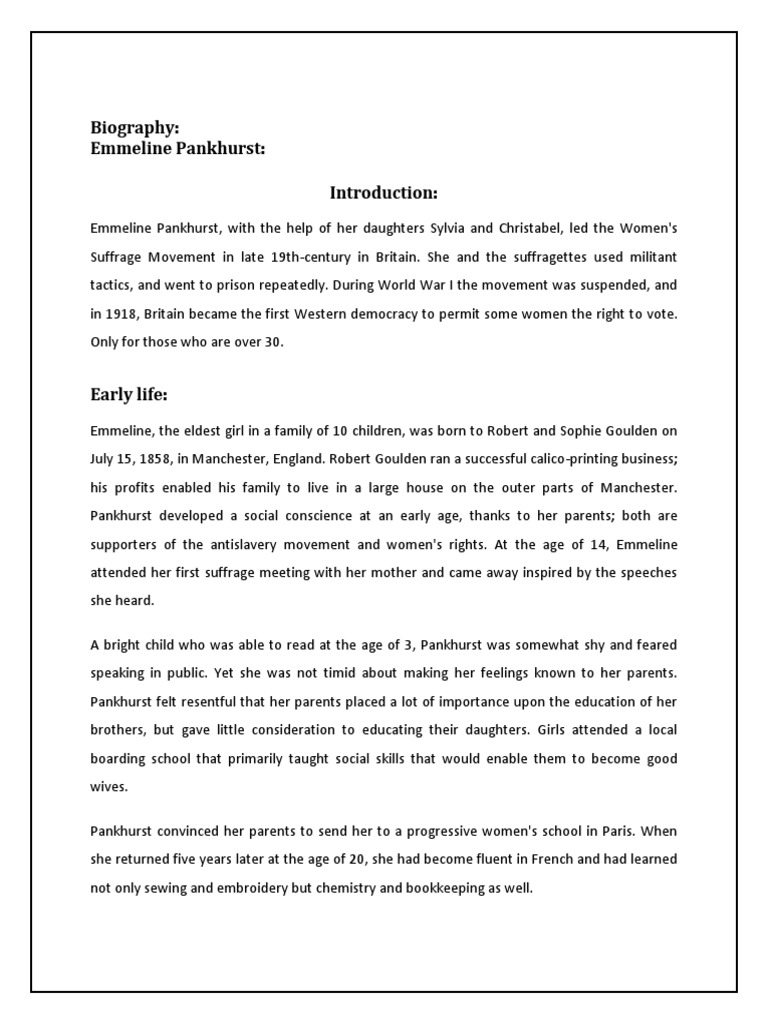 Biography Emmeline Pankhurst | PDF | Emmeline Pankhurst | Suffragette