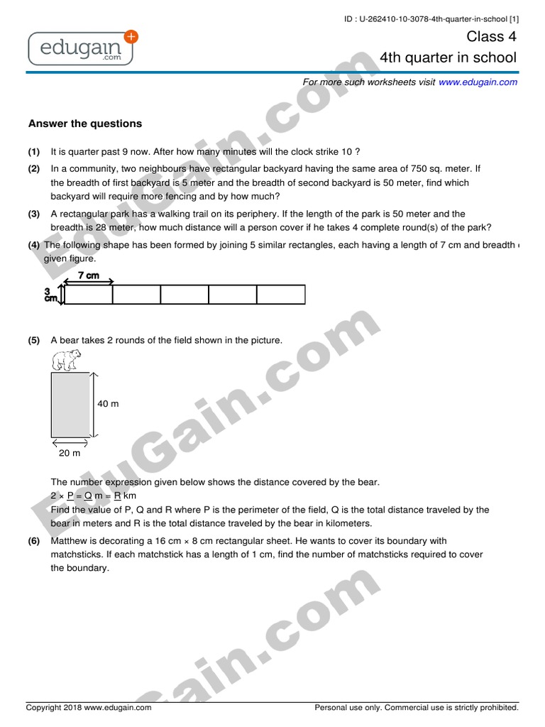 Class 4 4th Quarter in School: Answer The Questions | PDF | Rectangle ...