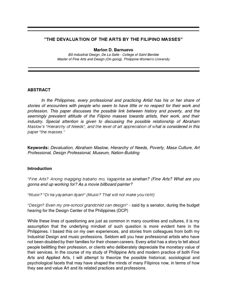 Devaluation of Art in Filipino Society | PDF | Psychology ...