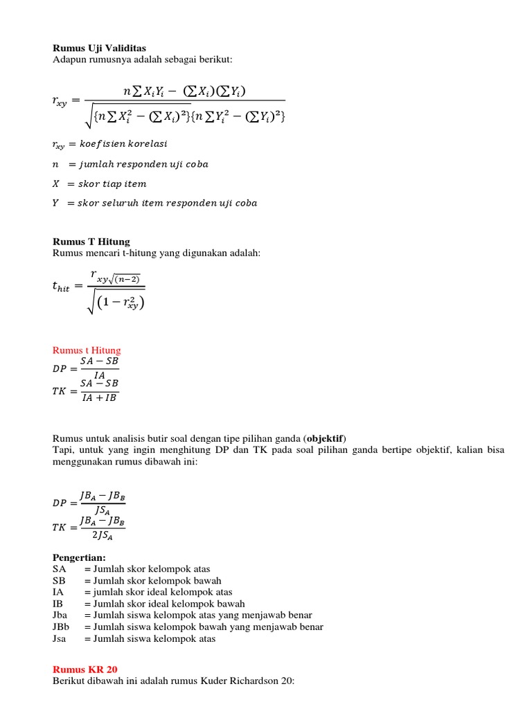 1 Penting Rumus Uji Validitas | PDF