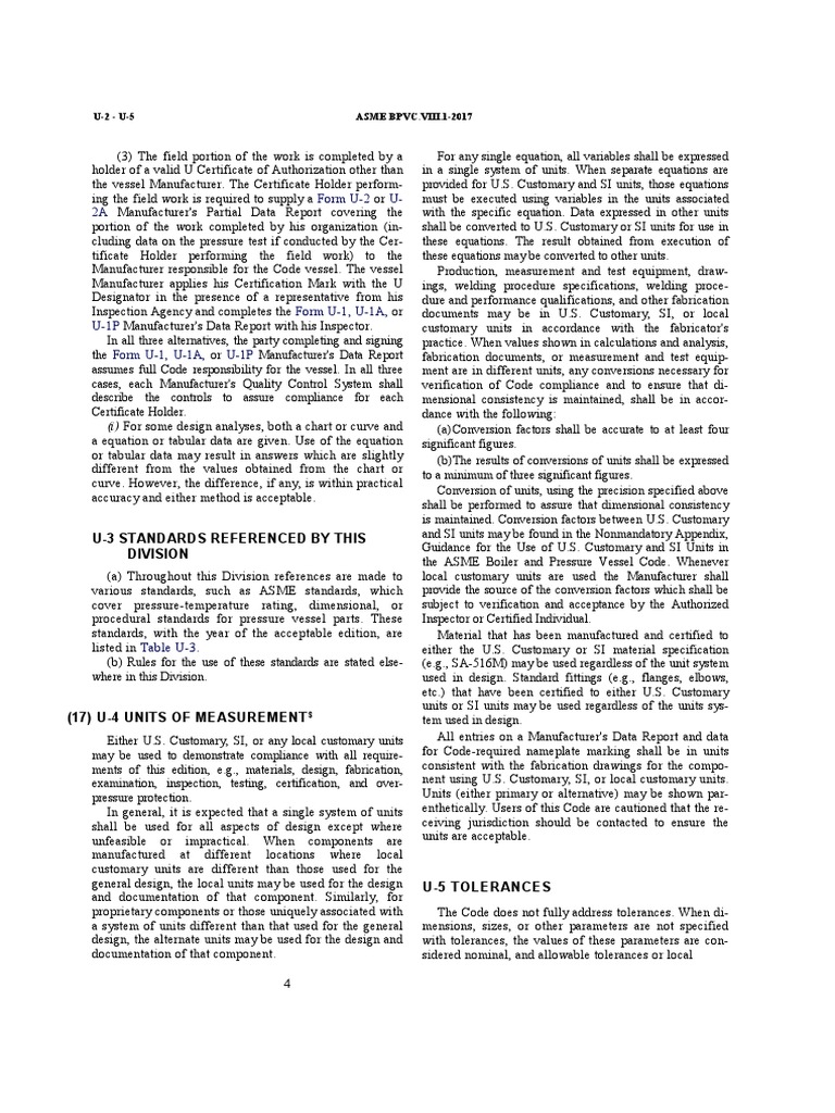 Form U-2 U-2A: U-2 - U-5 ASME BPVC - VIII.1-2017 | PDF | Analysis ...