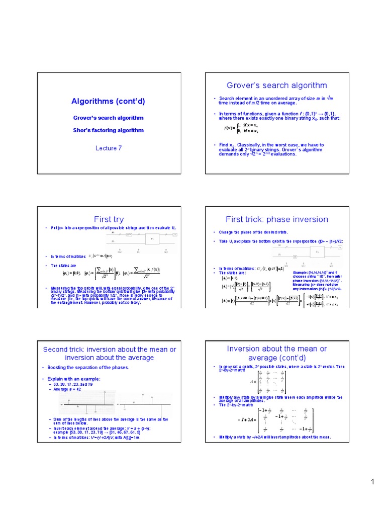 Grover's Search Algorithm: Algorithms (Cont'd) | PDF | Quantum ...