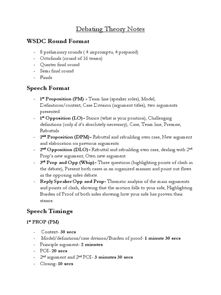 Debating Theory Notes: WSDC Round Format | PDF | Fallacy | Reason