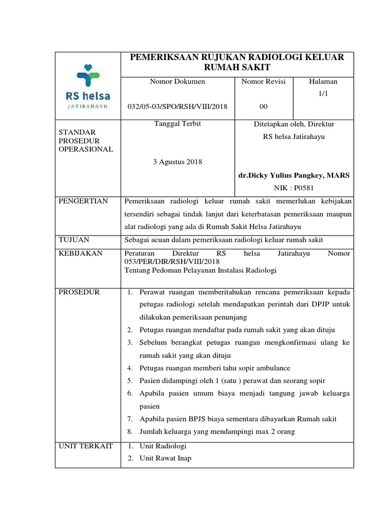 Spo Pemeriksaan Rujukan Radiologi Keluar Rumah Sakit | PDF