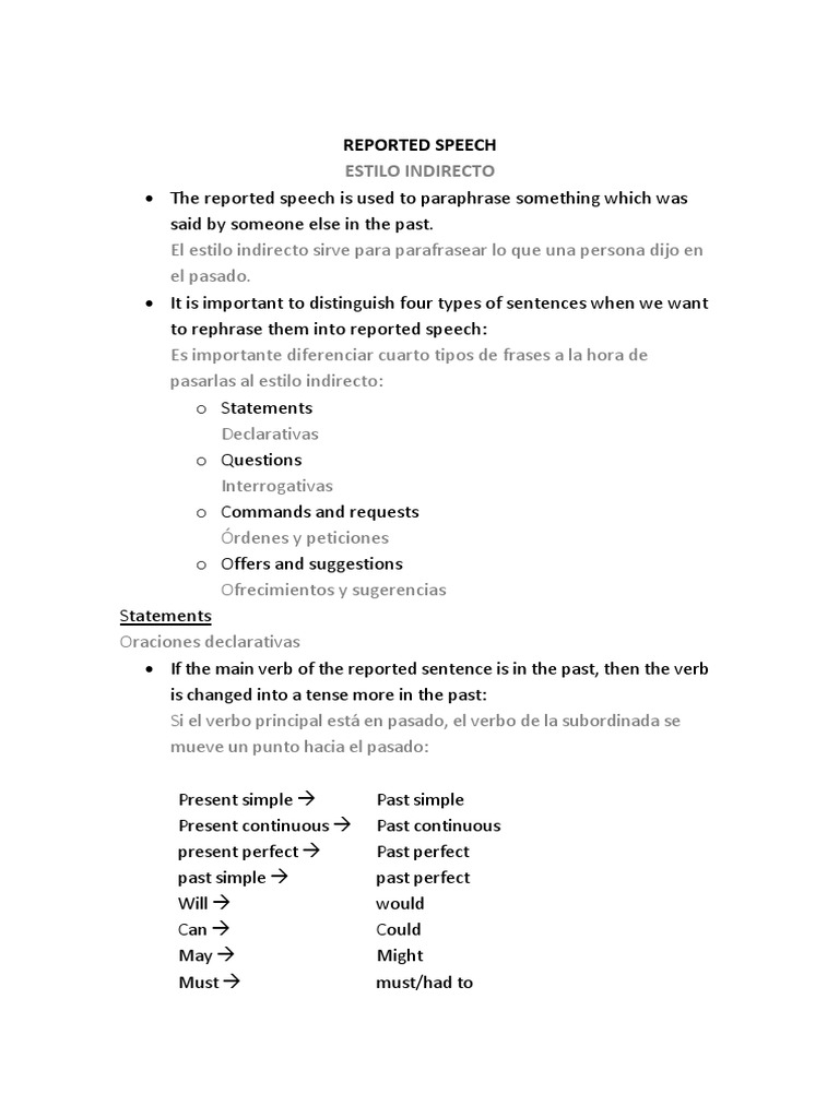Explanation - Grammar Unit 6 - Reported Speech | PDF | Syntax ...
