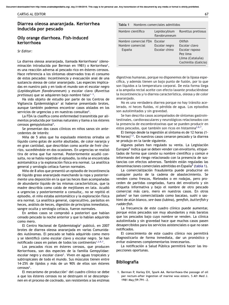 Diarrea Oleosa Anaranjada. Keriorrhea Inducida Por Pescado: Oily Orange ...