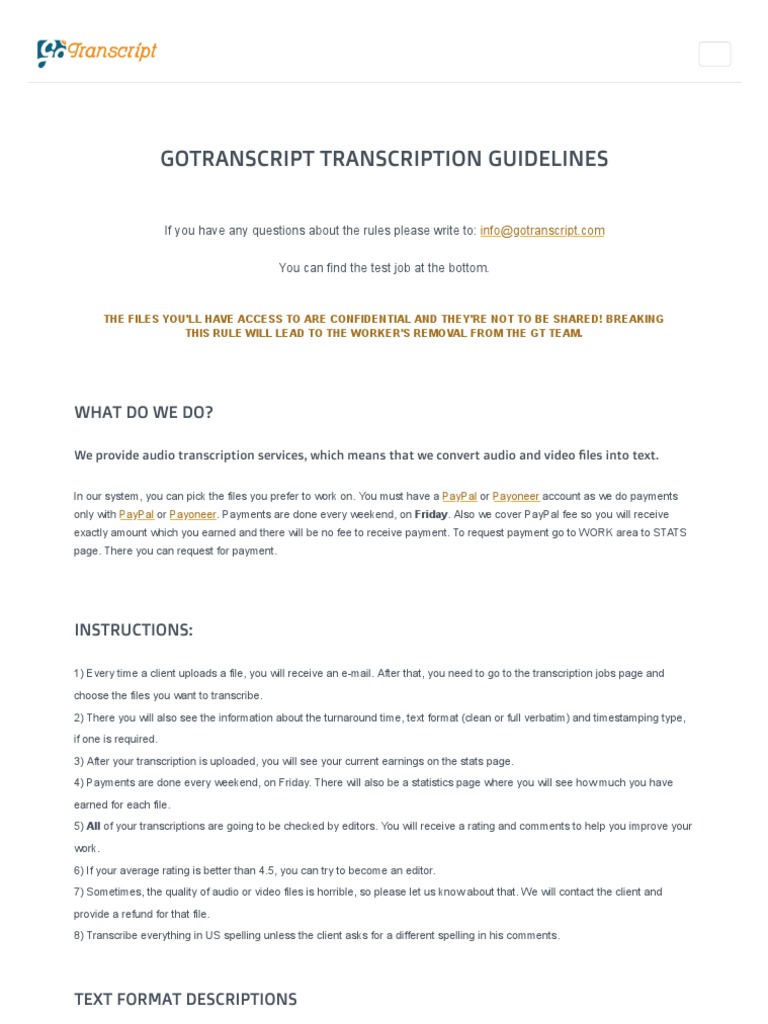 Transcription Guidelines Go Transcript | PDF | Sic | Quotation Mark