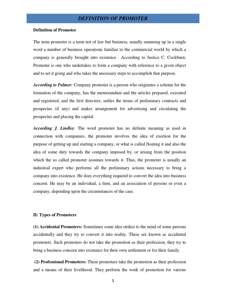 Definition of Promoter | PDF | Fiduciary | Misrepresentation