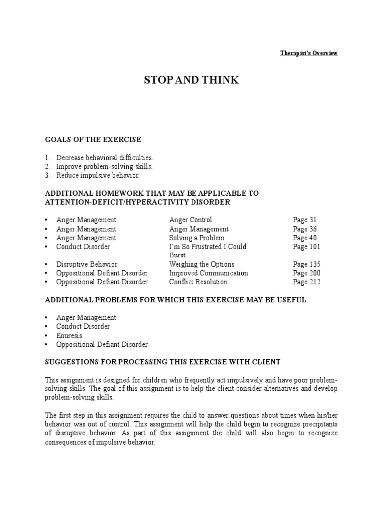 Stop and Think | PDF | Anger | Psychotherapy