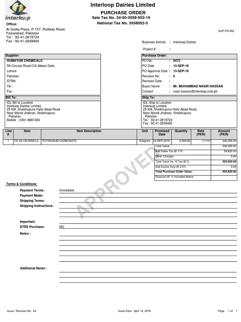 IDL PO # 6472 Humayun Chemicals | PDF | Services (Economics ...