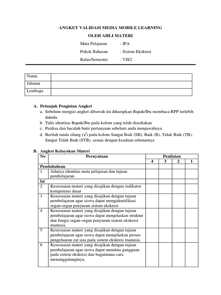 Instrumen Validasi Materi Dan Media | PDF